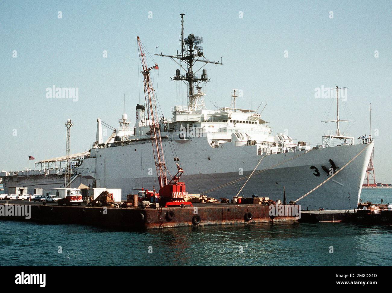 The miscellaneous flagship USS LA SALLE (AGF-3) lies tied up in port ...