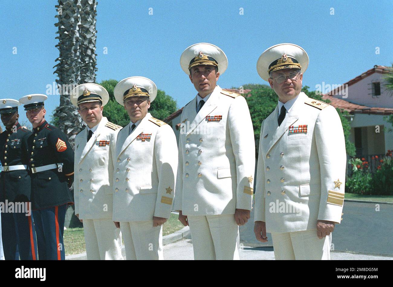 A Soviet vice admiral, right, two rear admirals, center, and a captain ...