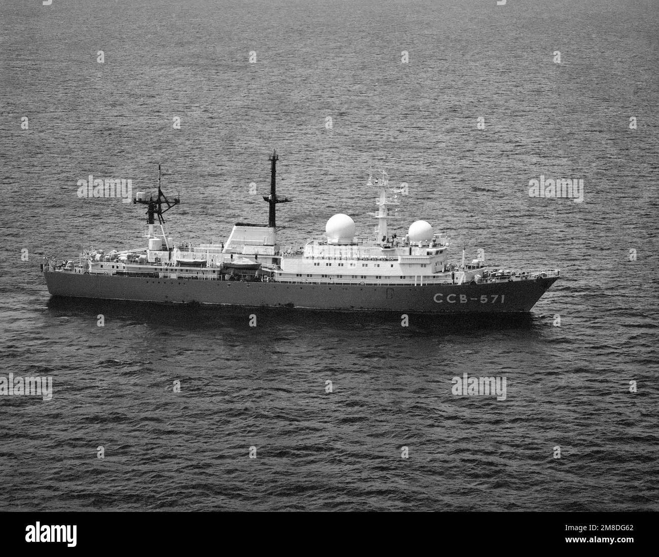 A starboard beam view of the Soviet Bal 'zam class intelligence ...