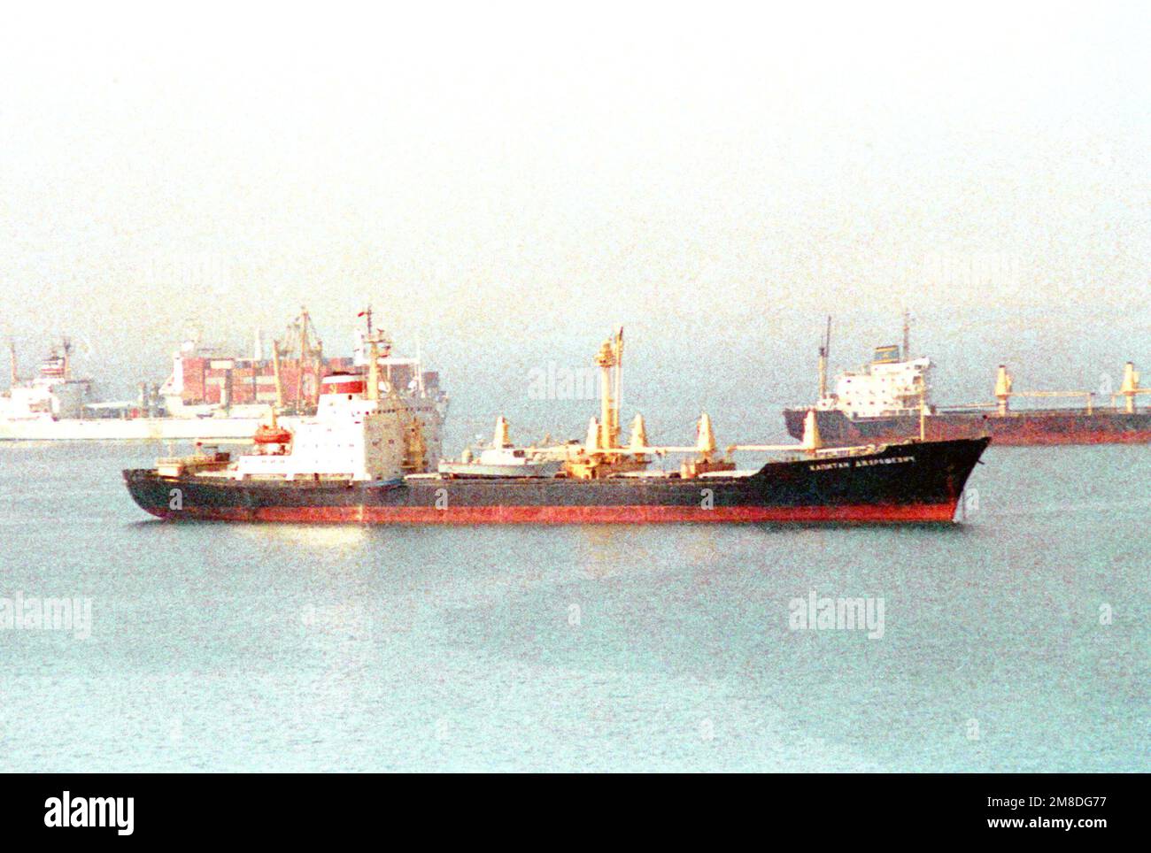 A starboard quarter view of the Soviet Kapitan Kushnarenko class cargo ...