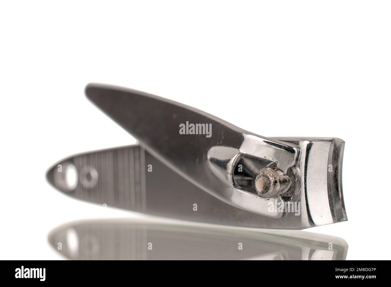 Single metal nail scissors, macro, isolated on white background Stock ...