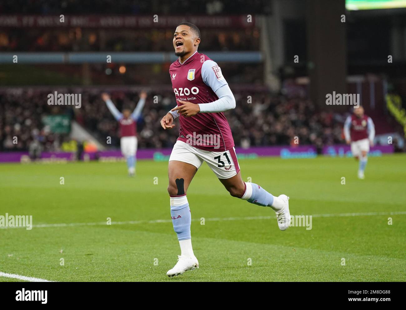 Aston Villa's Leon Bailey celebrates scoring their side's first goal of ...