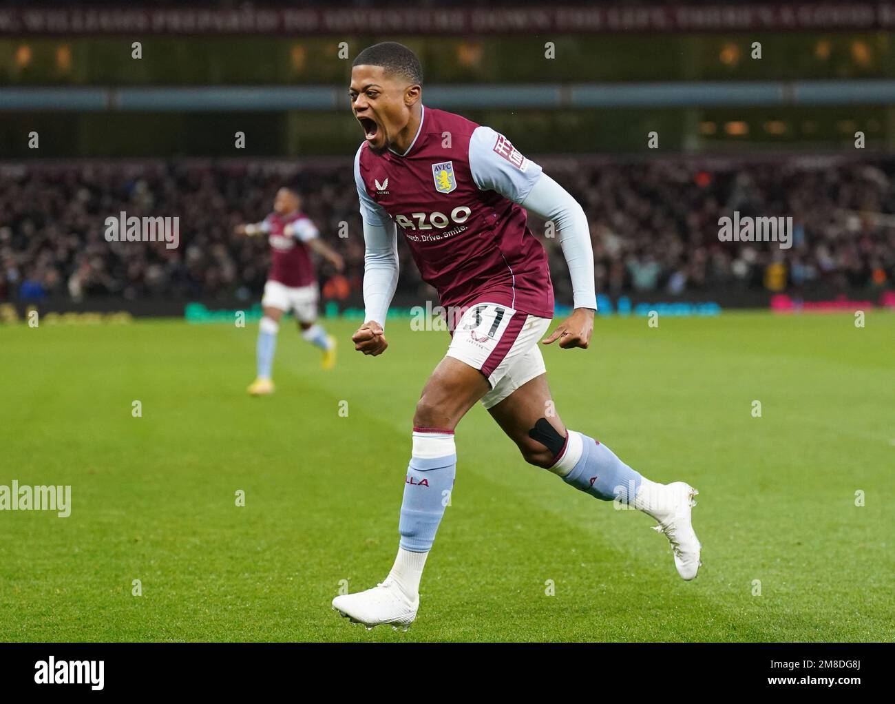 Aston Villa's Leon Bailey celebrates scoring their side's first goal of ...