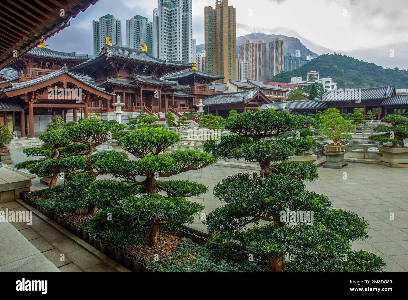 Historical (old) buddhism temple in park Nan Lian with water garden ...