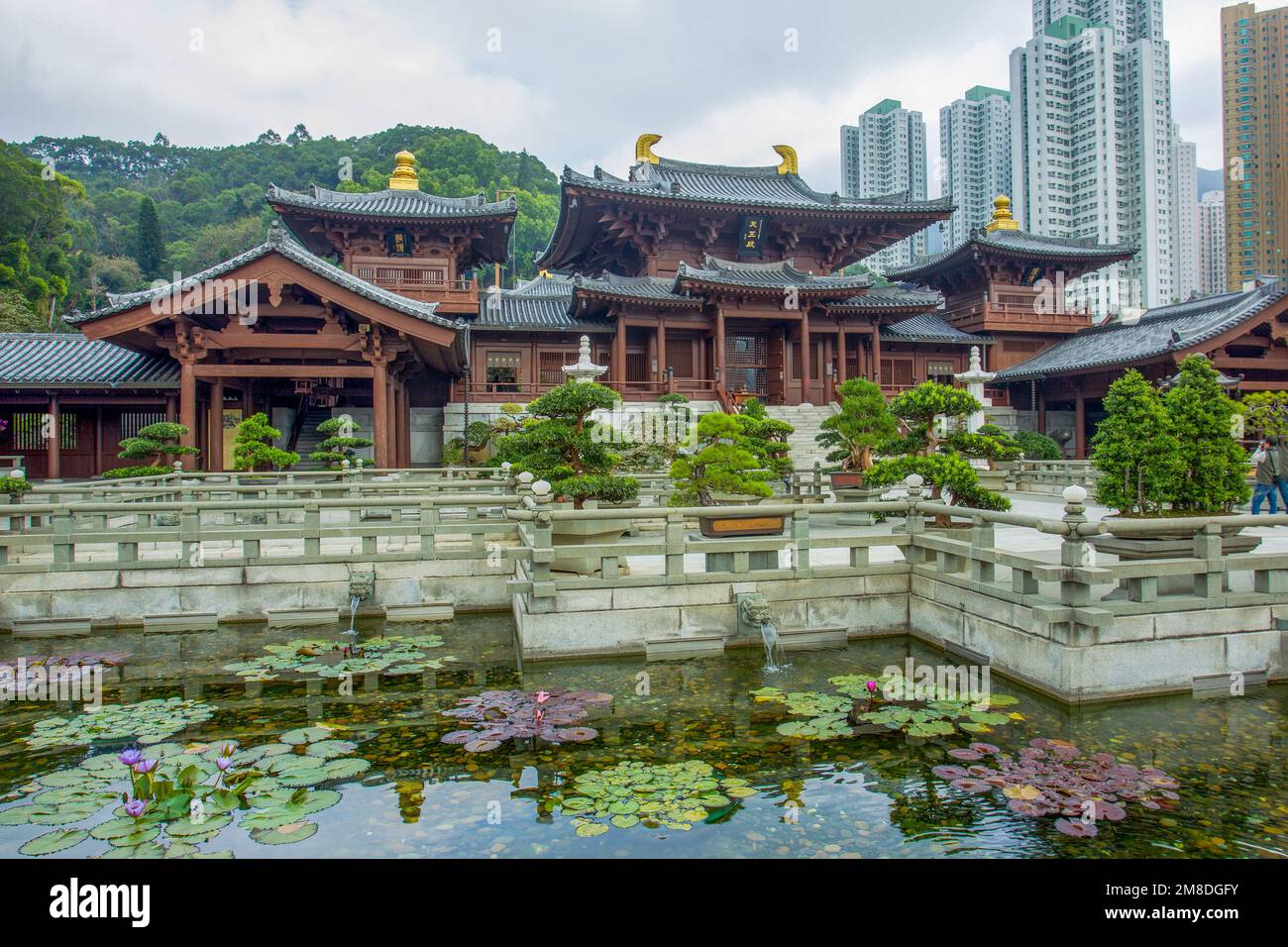 Historical (old) buddhism temple in park Nan Lian with water garden ...