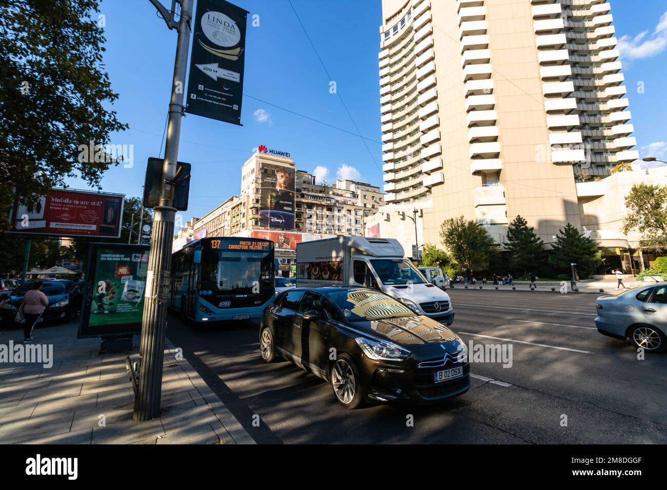 Car traffic at rush hour, car pollution, traffic jam in Bucharest ...