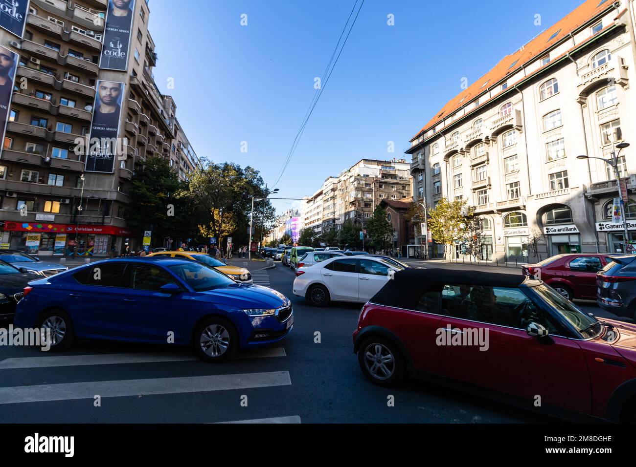 Car traffic at rush hour, car pollution, traffic jam in Bucharest ...