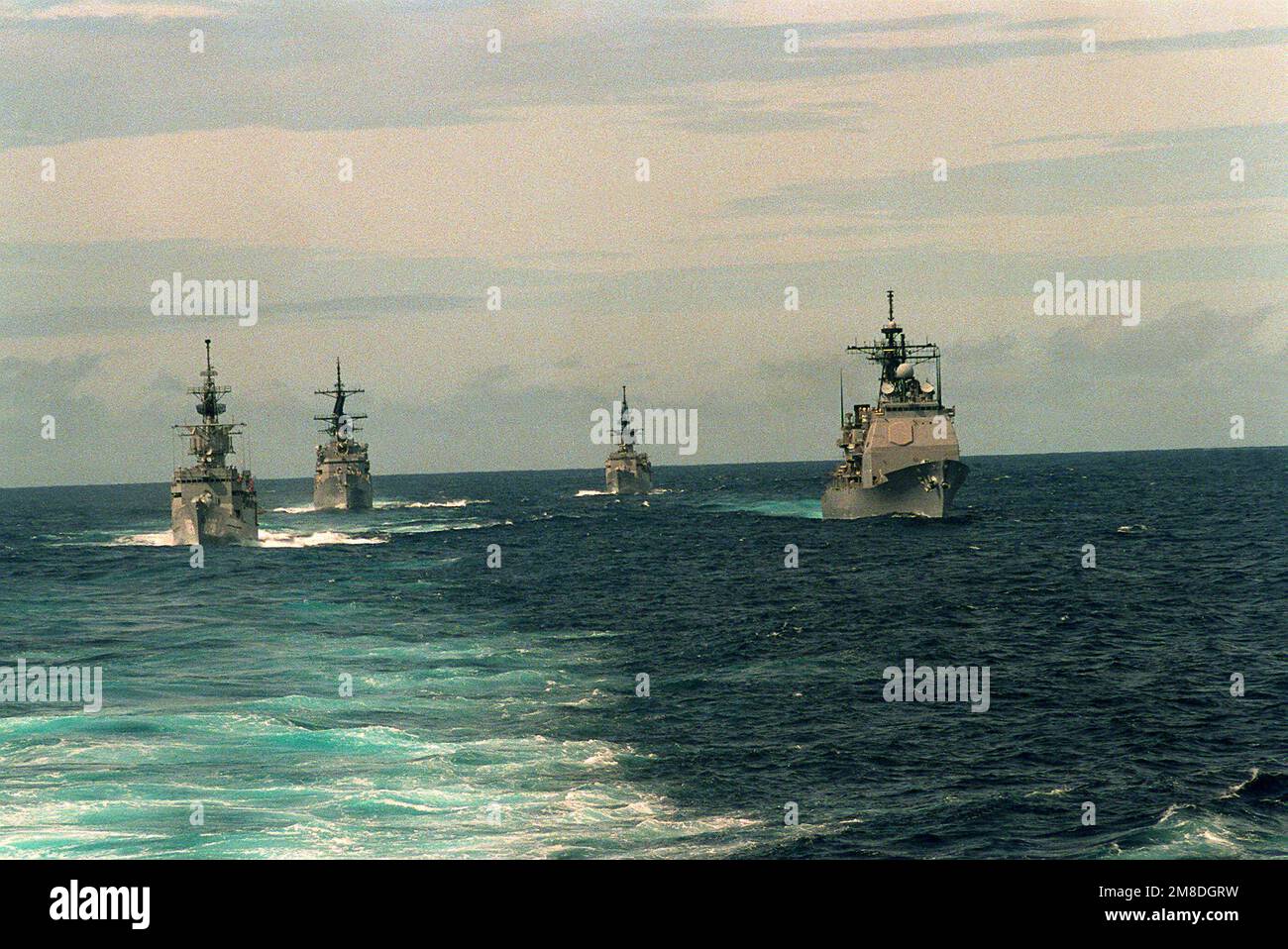 Underway north of Diego Garcia are, from left to right, the frigate USS ...