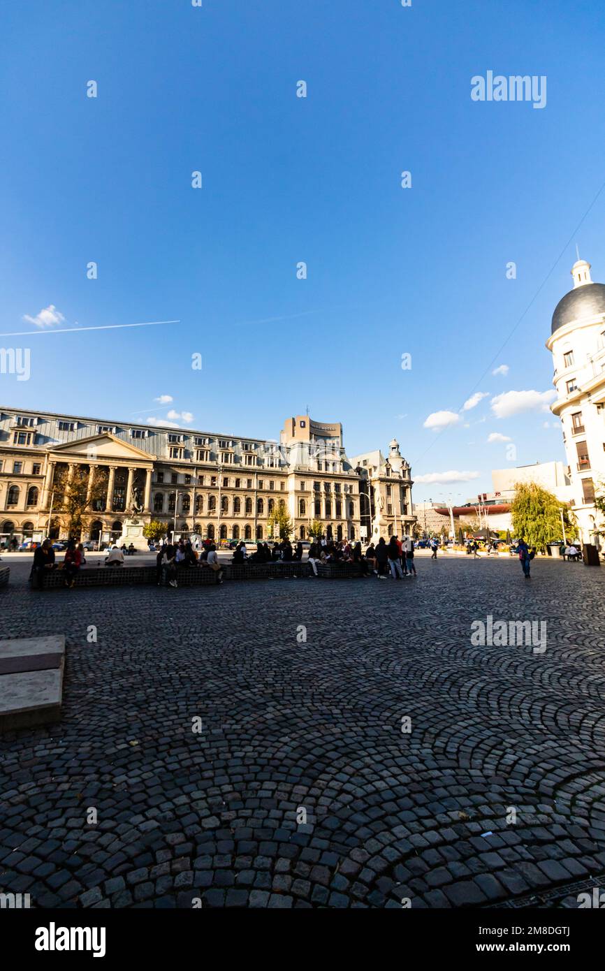 Bucharest University from the University square in Bucharest, Romania ...