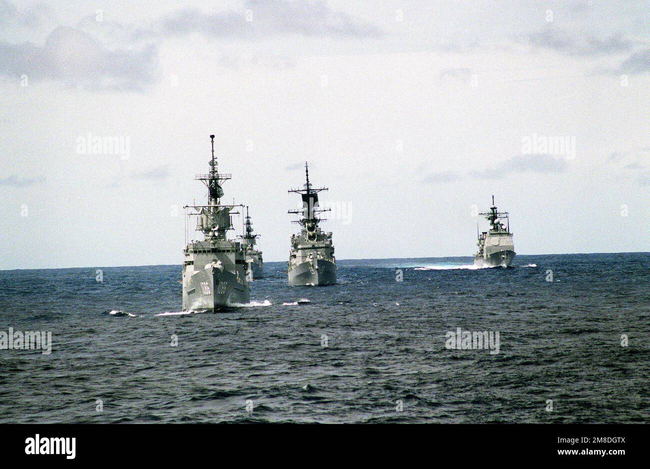 Underway north of Diego Garcia are, from left to right, the frigate USS ...