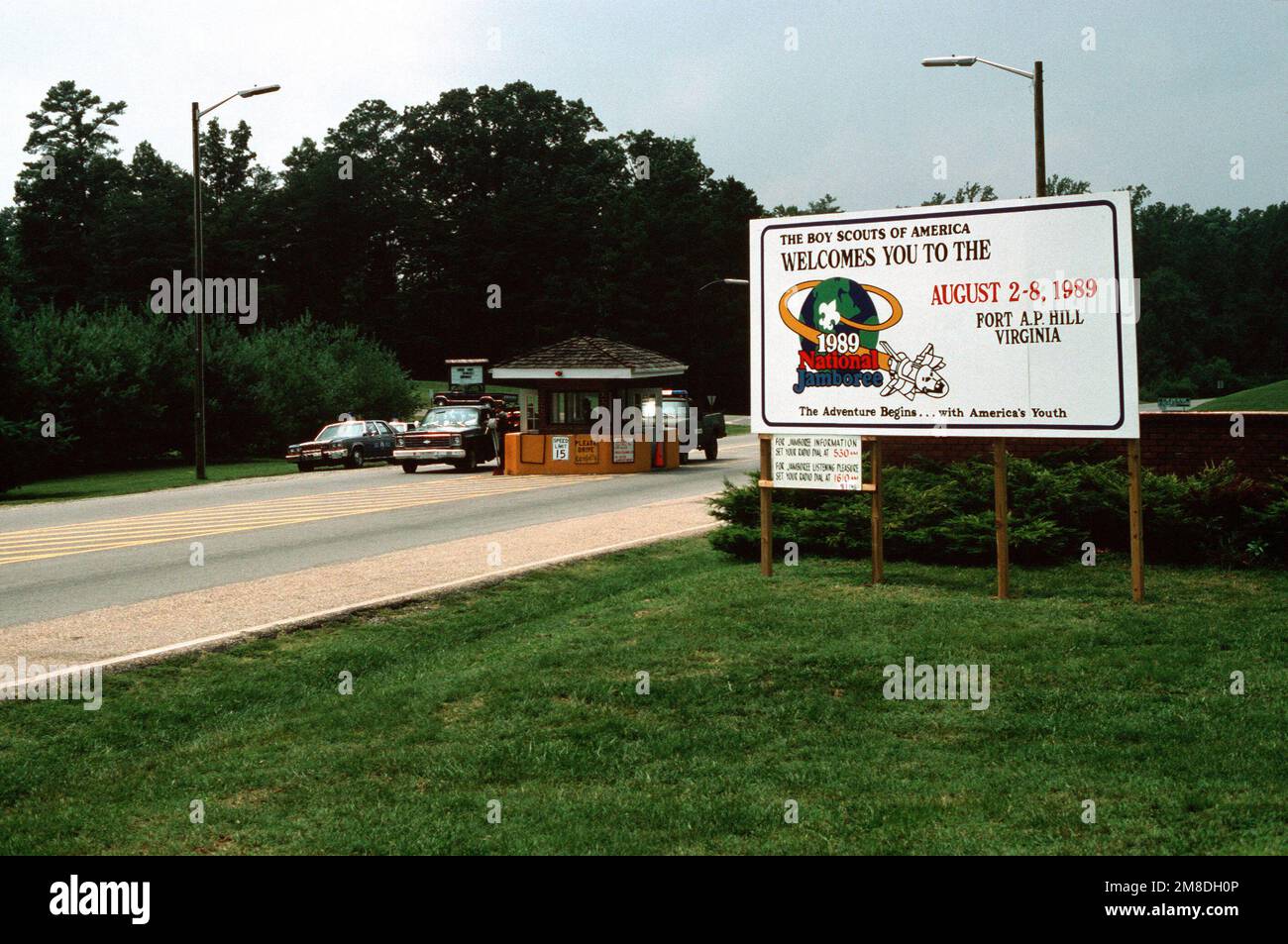 A sign at the main gate welcomes visitors to the 1989 National Jamboree ...