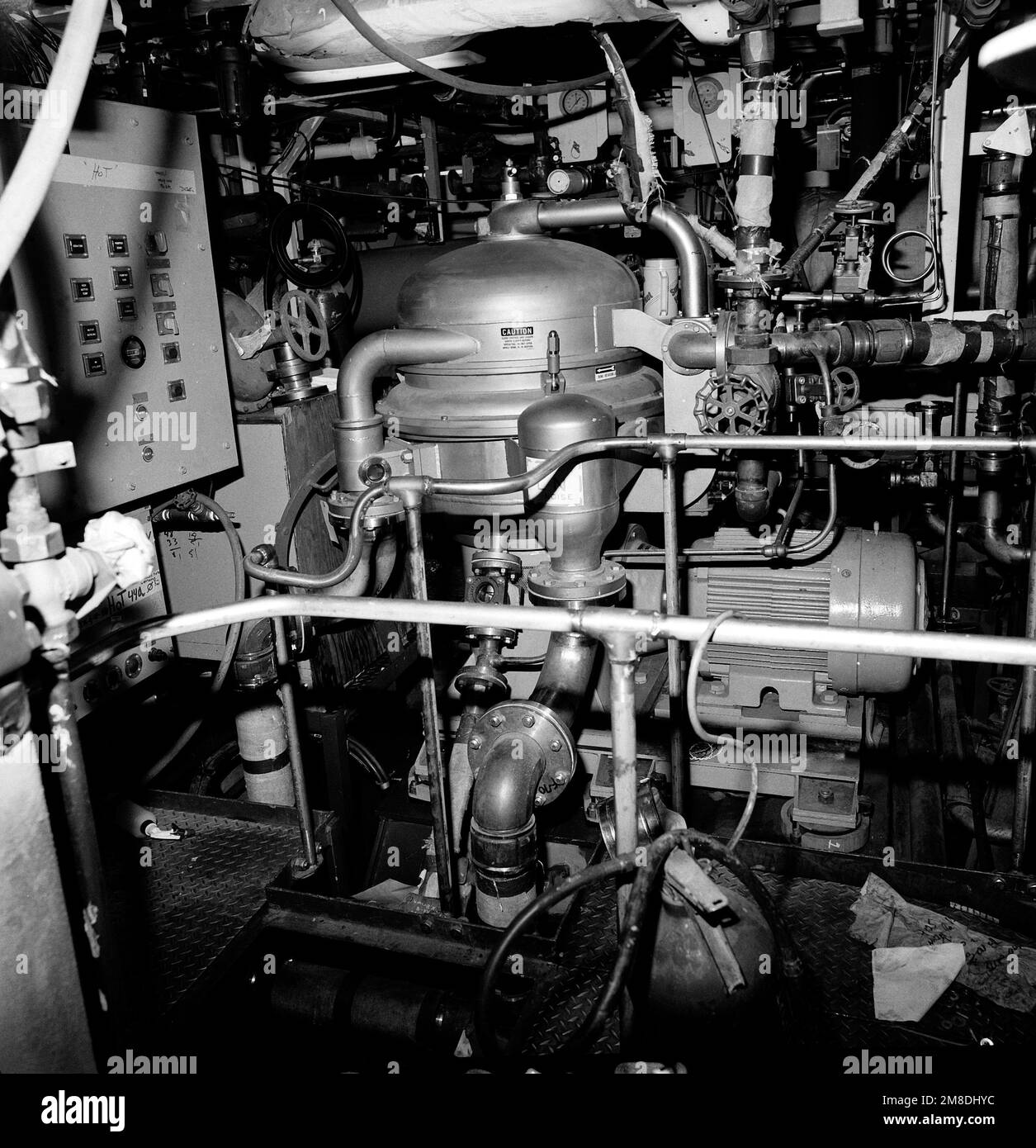 A view of auxiliary machinery room No. 2 aboard the guided missile ...