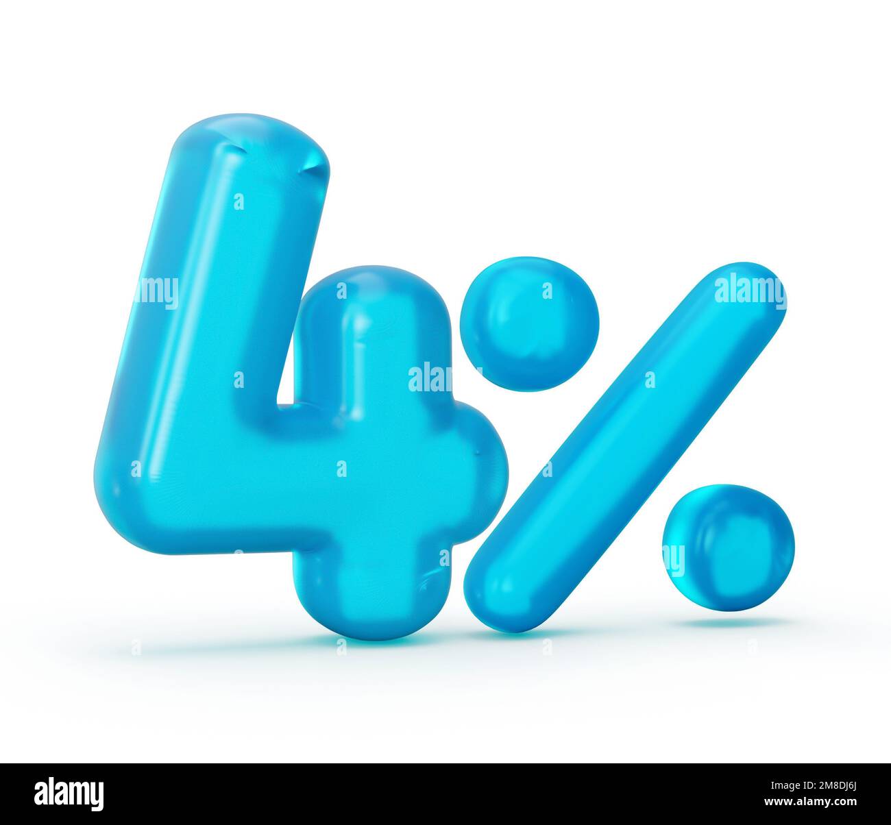 A 3d rendering of a blue number 4 percent sign made of jelly isolated ...