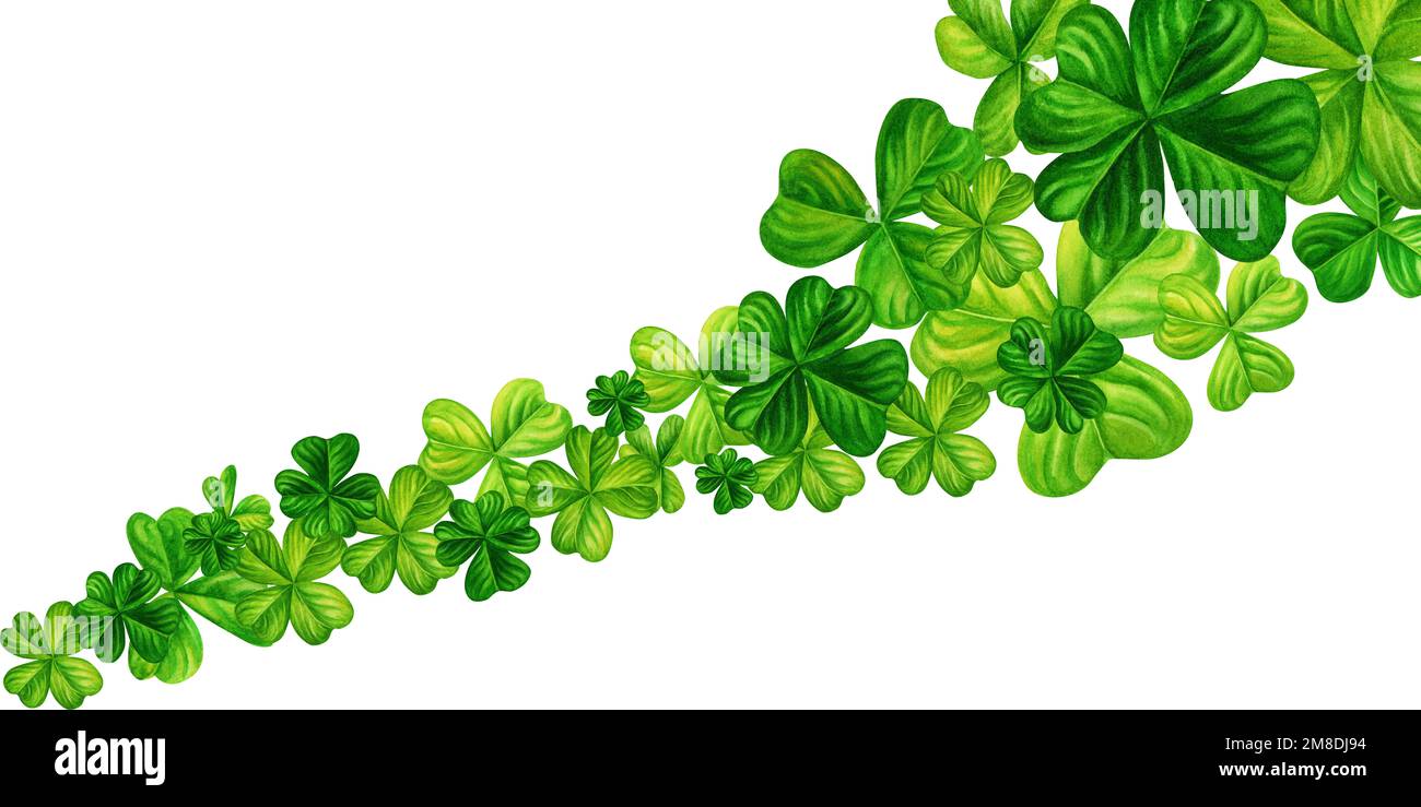 Watercolor hand drawn four leaf clover banner for St. Patrick's Day for ...