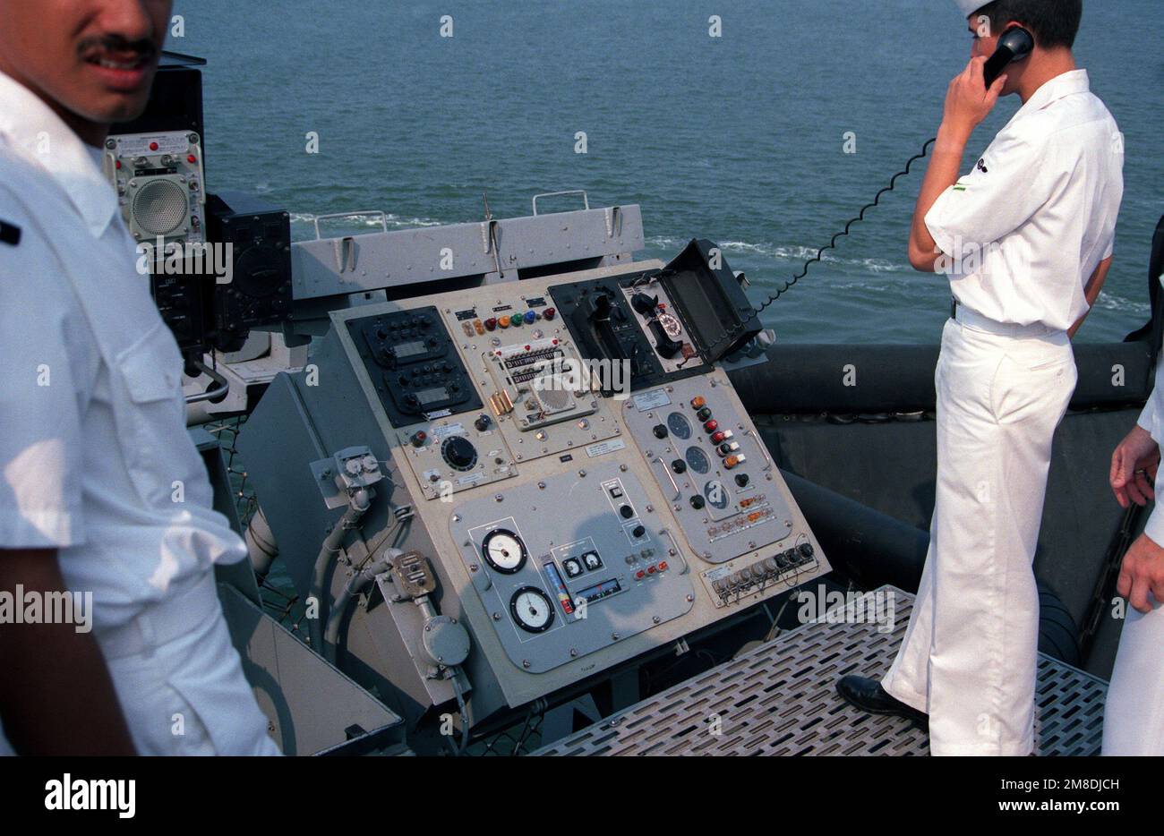 A close-up view of a control console at the landing signal officer ...