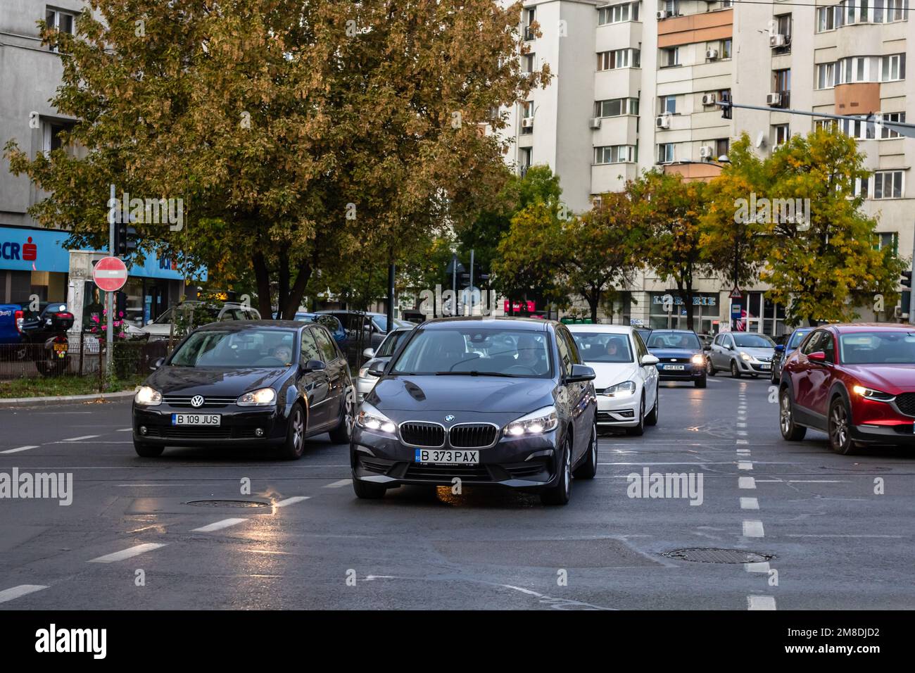 Car traffic at rush hour, car pollution, traffic jam in Bucharest ...
