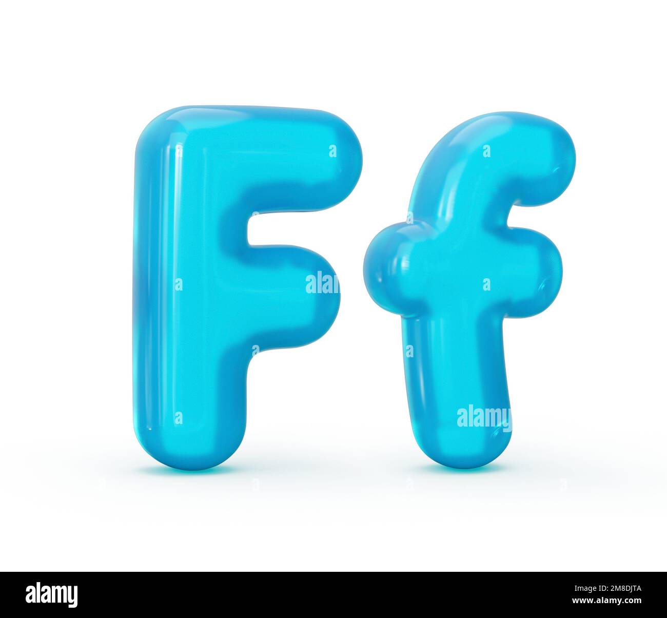 A 3d rendering of an aqua-blue jelly letter Ff isolated on white ...