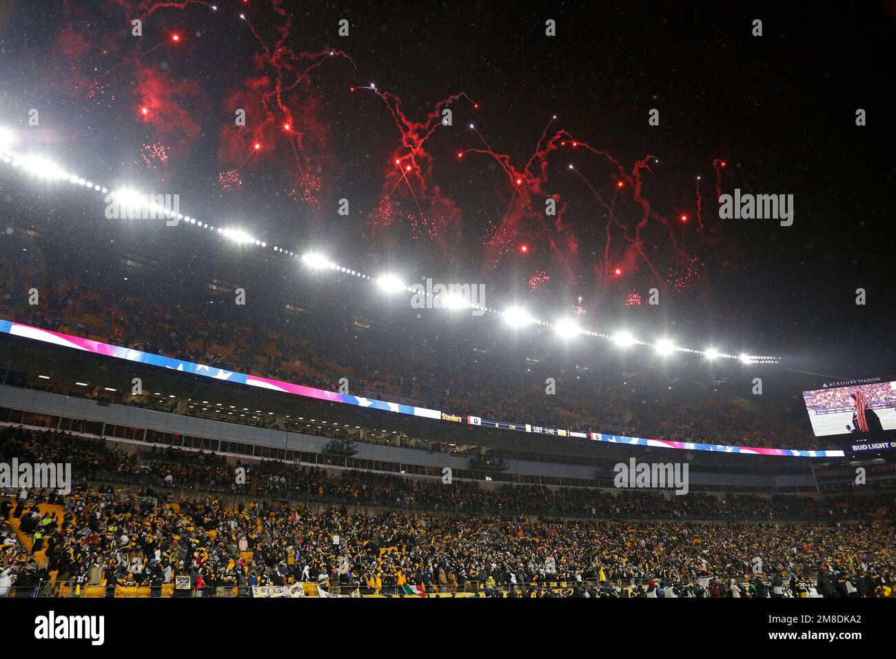 Fireworks during the National Anthem before an NFL football game ...
