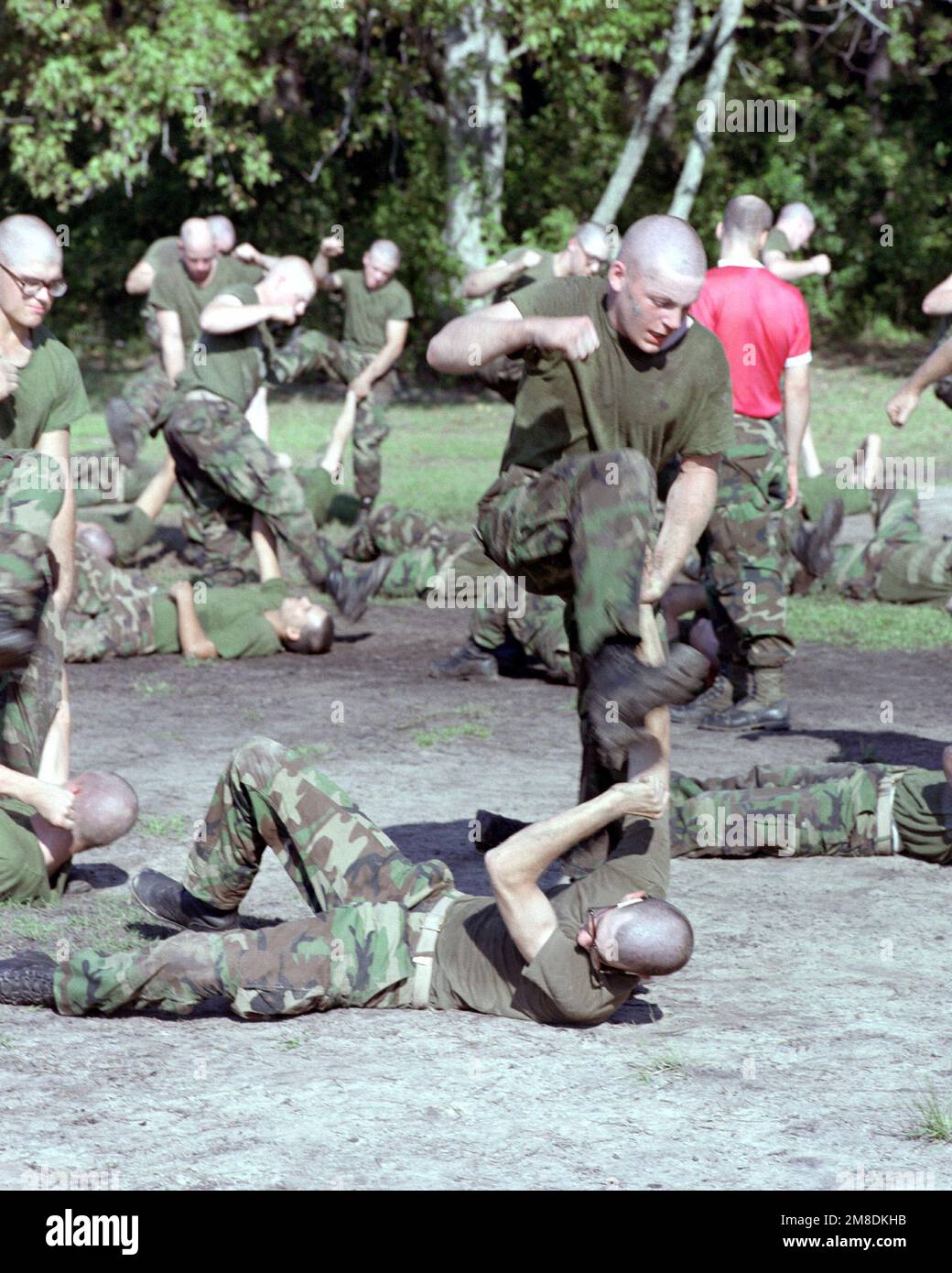First Battalion recruits practice hand-to-hand combat techniques. Base ...