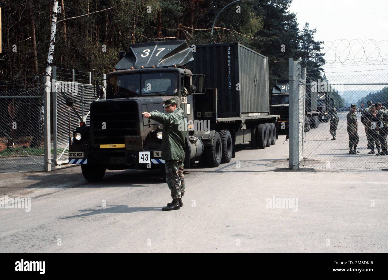 A convoy of 37th Transportation Company M-915A1 14-ton tractor trucks ...