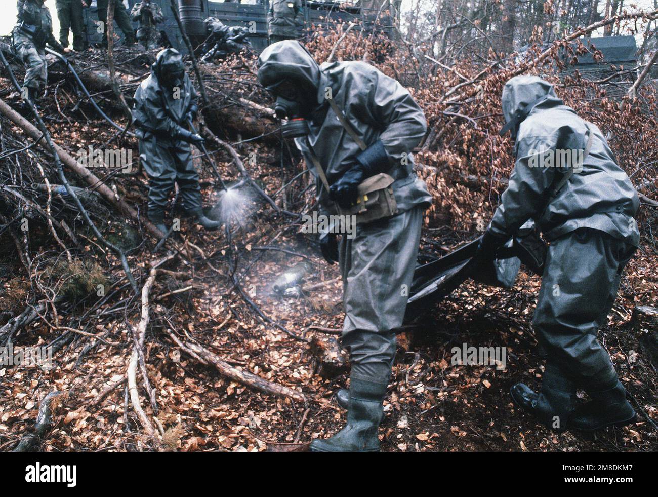 West German soldiers wearing full Nuclear-Biological-Chemical (NBC ...