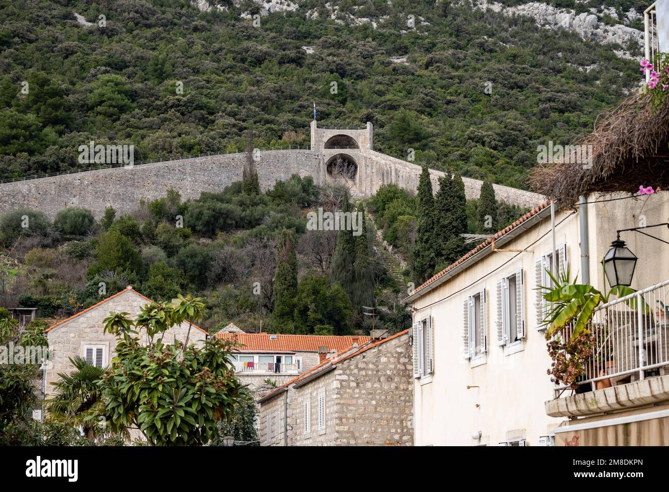 Ston, Croatia-January 5th, 2023: Long, fortified walls of Ston, famous ...