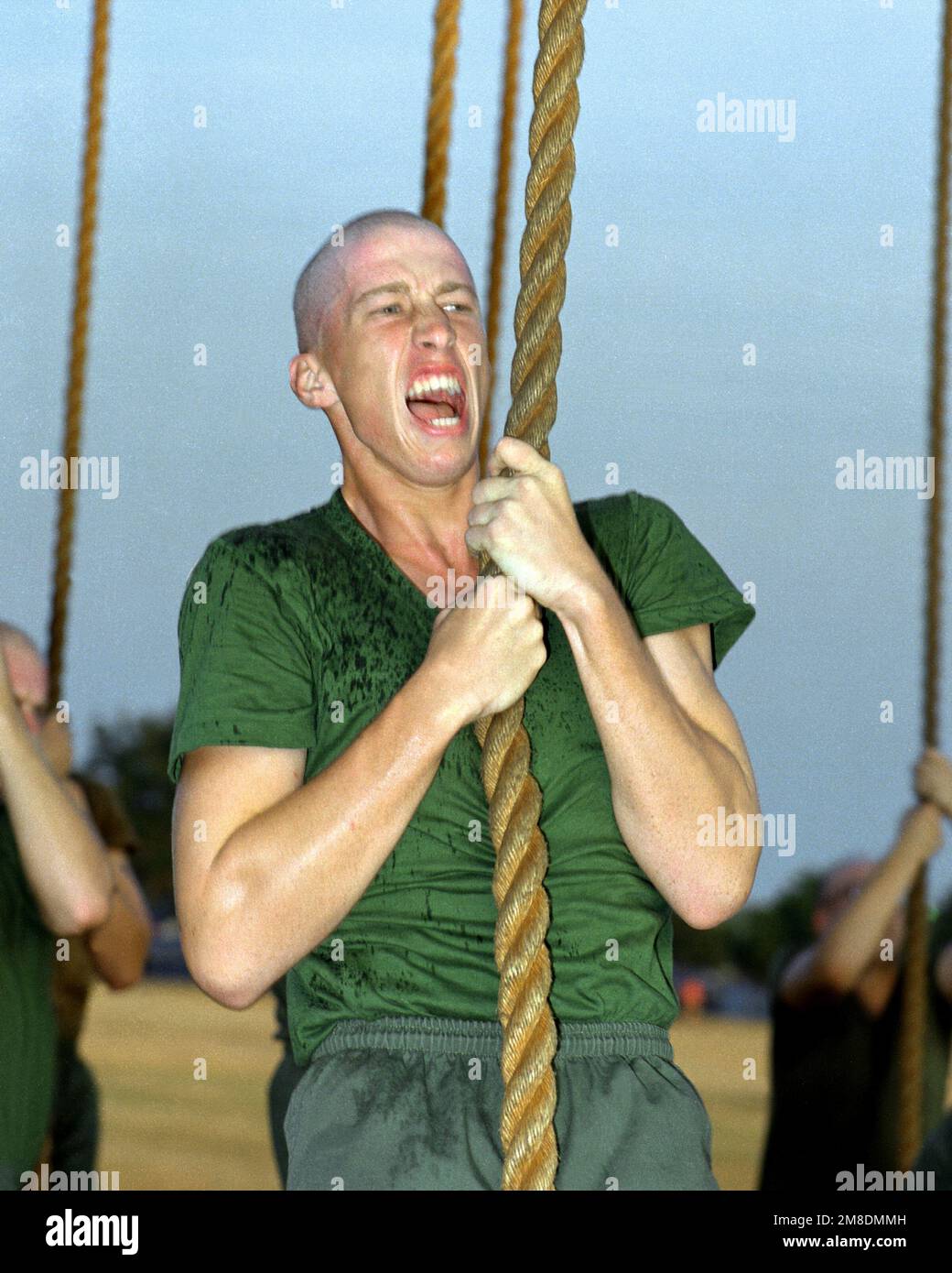 A 1ST Battalion recruit does pull-ups on a rope. Base: Usmc Recruit ...