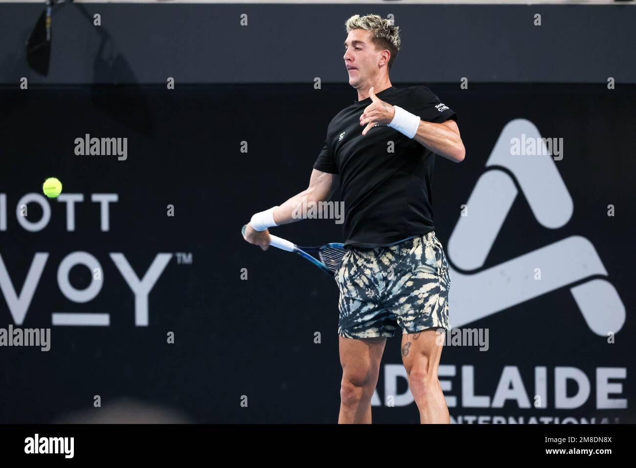 Adelaide, Australia, 13 January, 2023. Thanasi Kokkinakis of Australia plays a forehand during ...