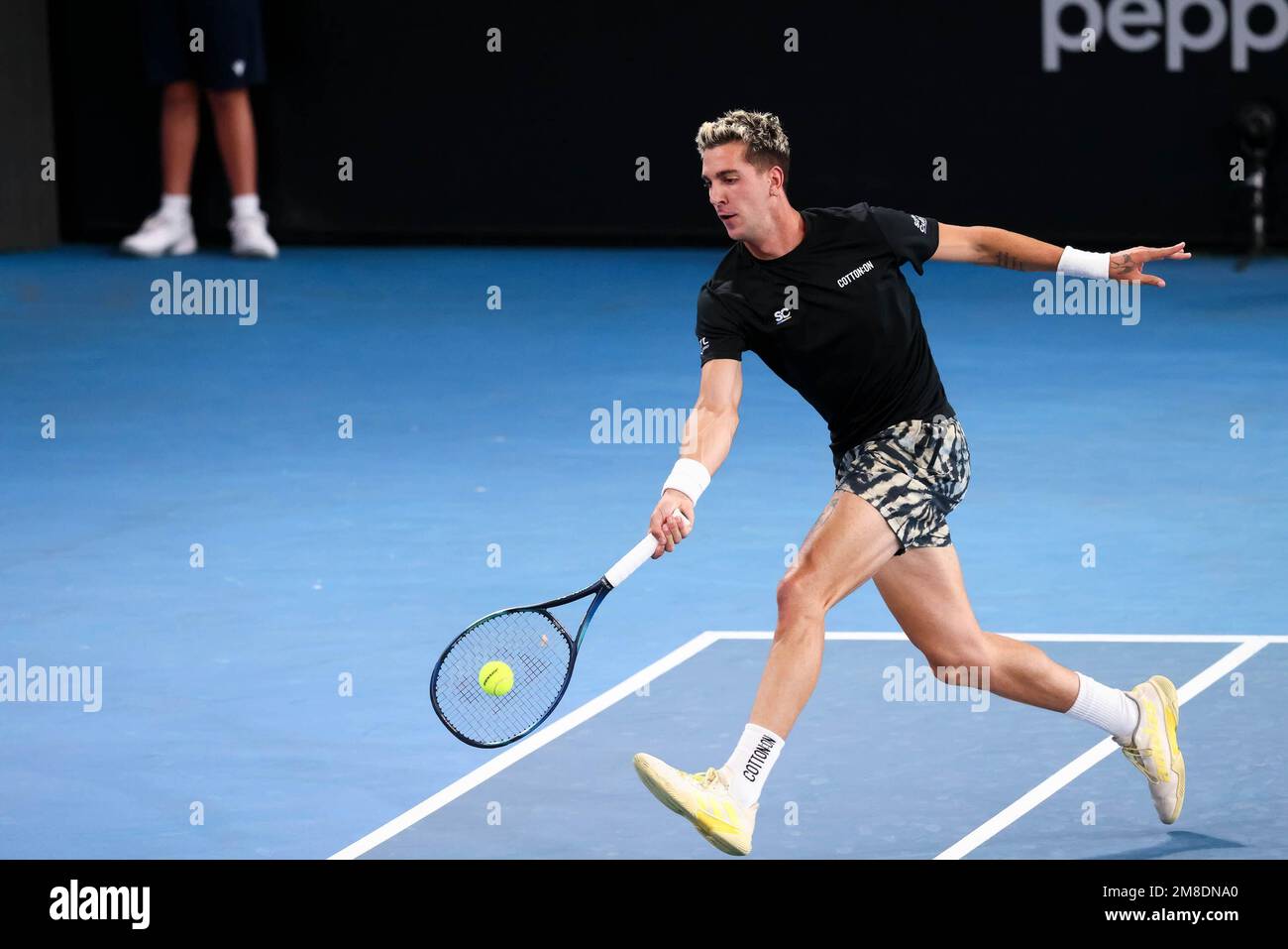 Adelaide, Australia, 13 January, 2023. Thanasi Kokkinakis of Australia plays a forehand during ...