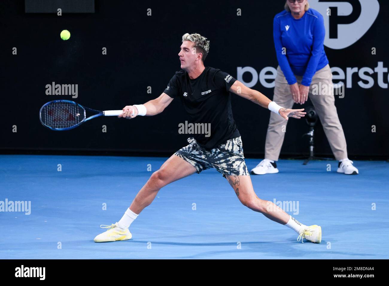 Adelaide, Australia, 13 January, 2023. Thanasi Kokkinakis of Australia plays a forehand during ...