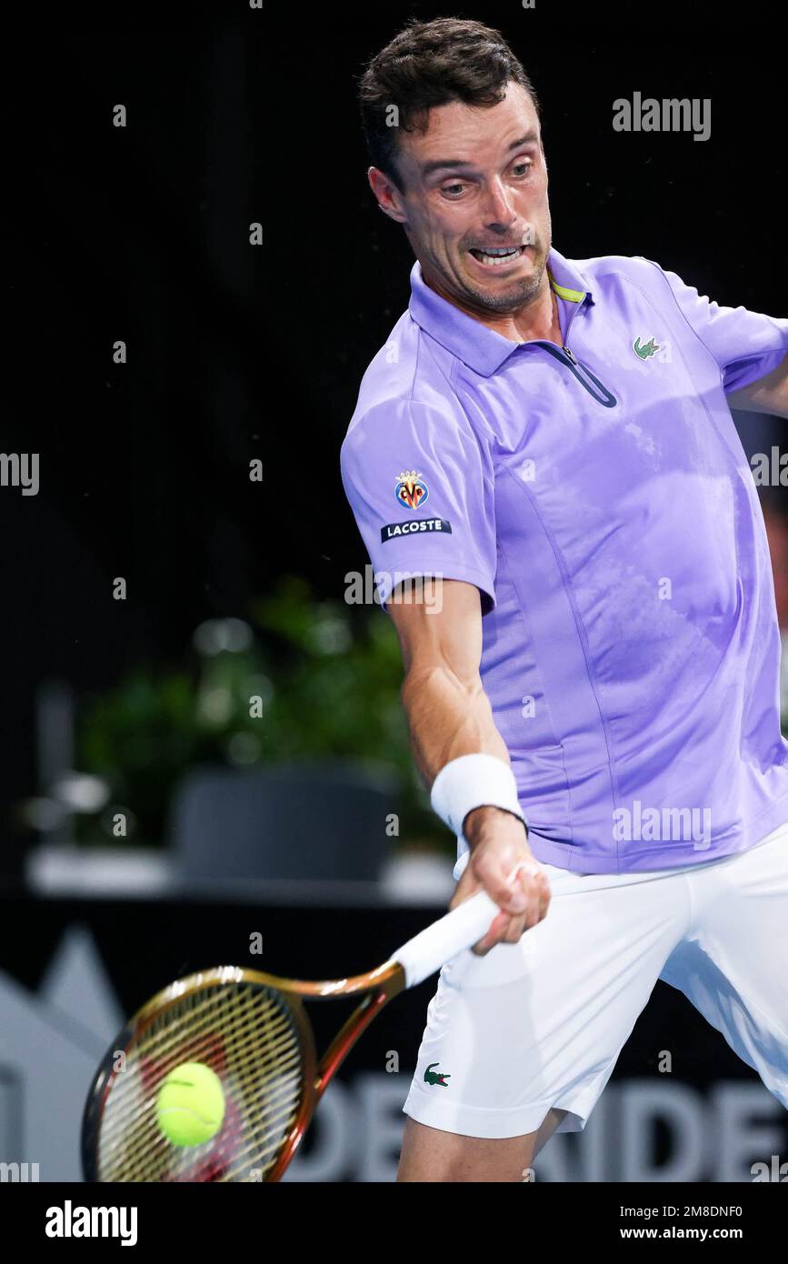 Adelaide, Australia, 13 January, 2023. Roberto Bautista Agut of Spain plays a forehand during ...