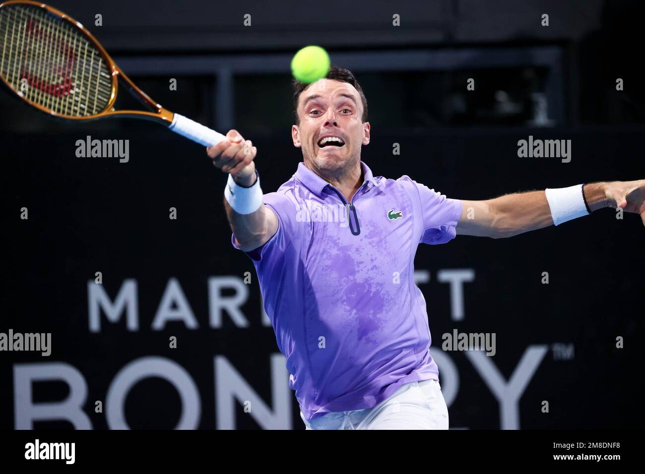 Adelaide, Australia, 13 January, 2023. Roberto Bautista Agut of Spain plays a forehand during ...