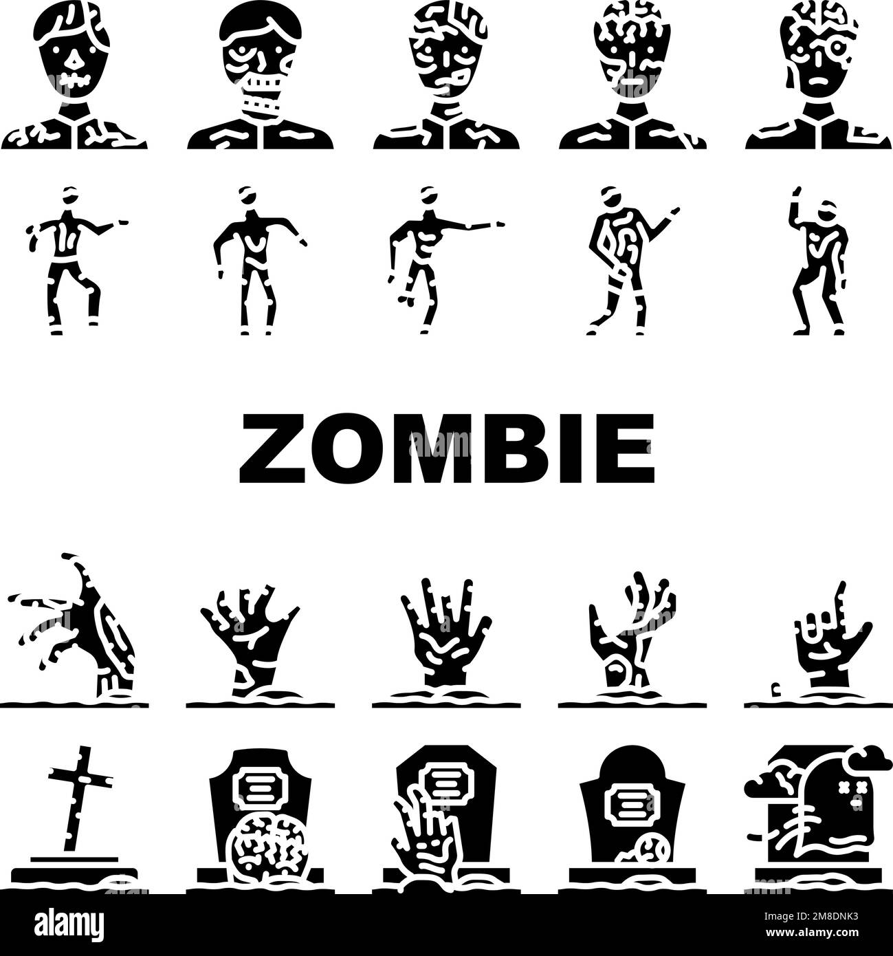 zombie horror dead monster icons set vector Stock Vector Image & Art ...