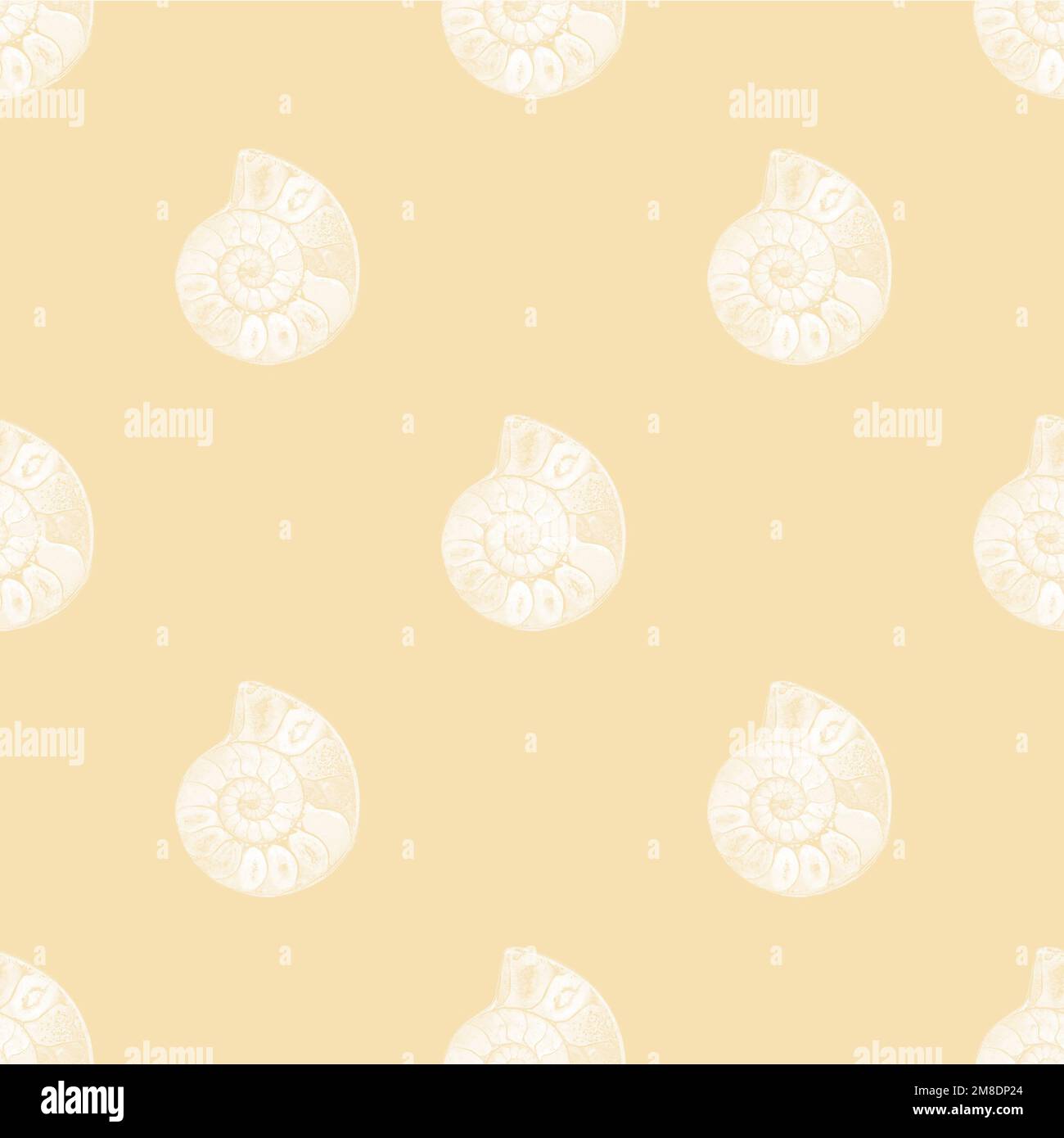 Beige and white spiral ammonite fossil mollusk repeat seamless pattern ...