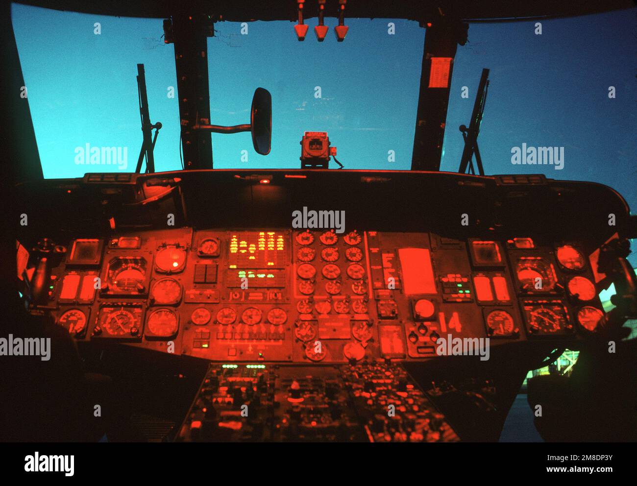 A view of the instrument panel in the cockpit of a Helicopter Mine ...