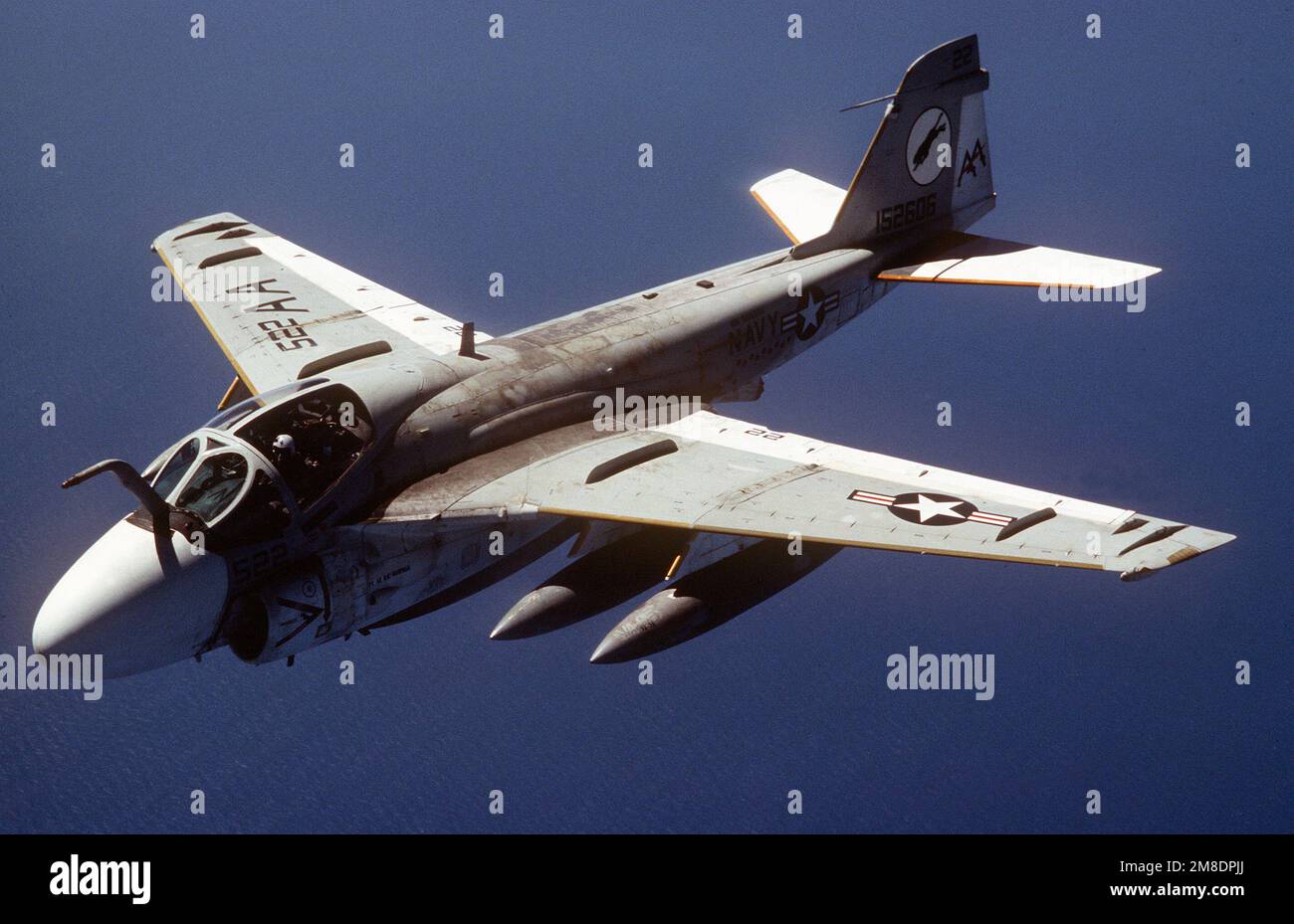 An Attack Squadron 35 (VA-35) KA-6D Intruder aircraft flies over the ...