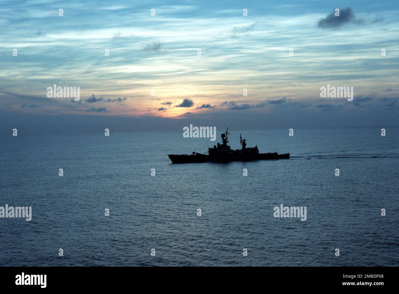 A port view of the guided missile cruiser USS STERETT (CG 31) underway ...
