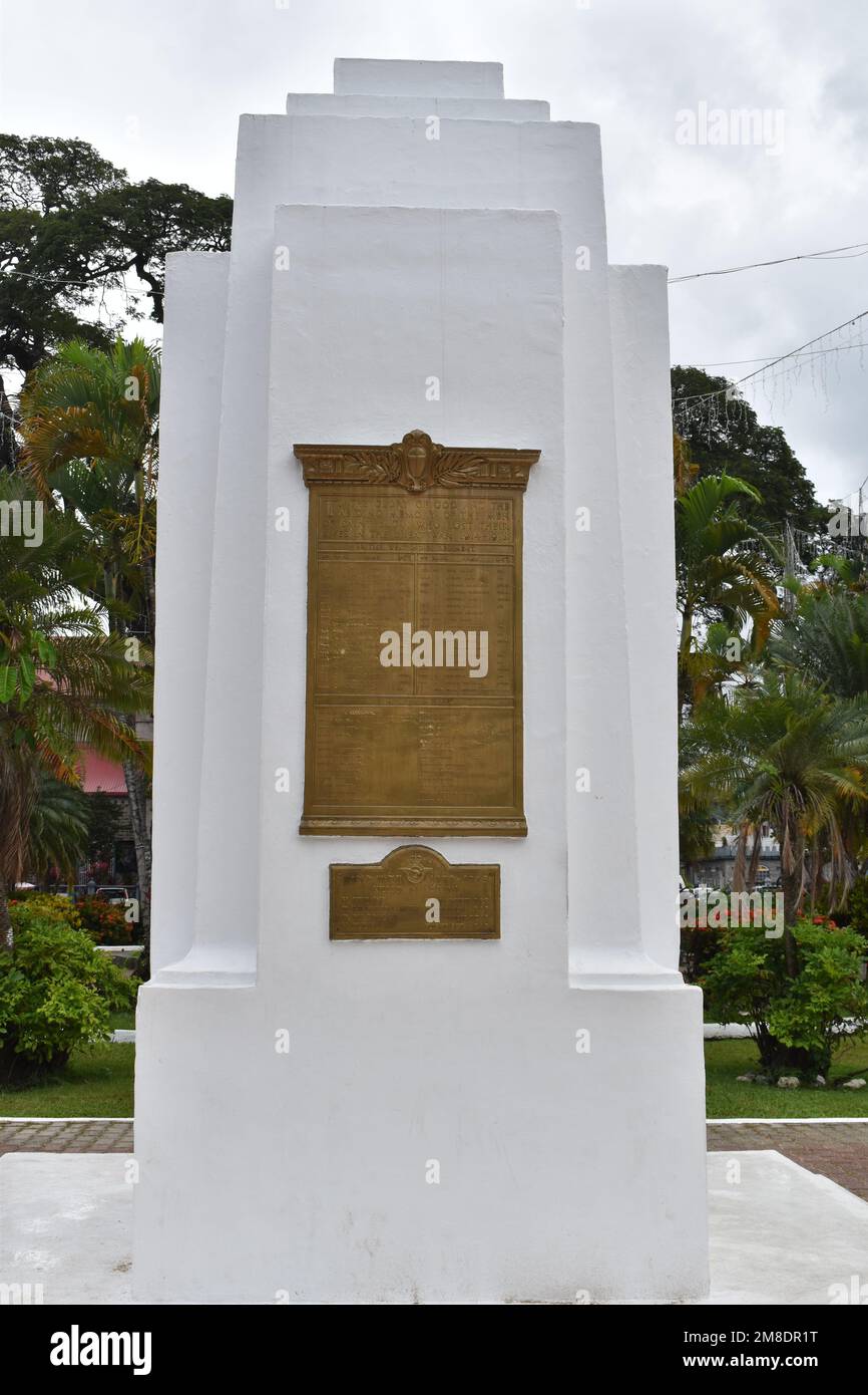 A War Memorial at the Derek Walcott Square in Castries, Saint Lucia ...