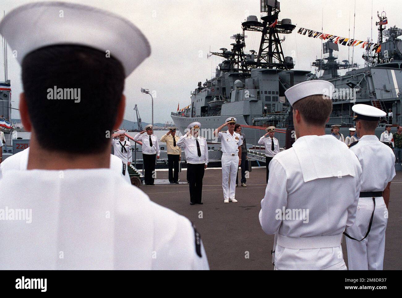 Admiral Gennadi Khvatov, center left, Commander, Soviet Pacific Fleet ...