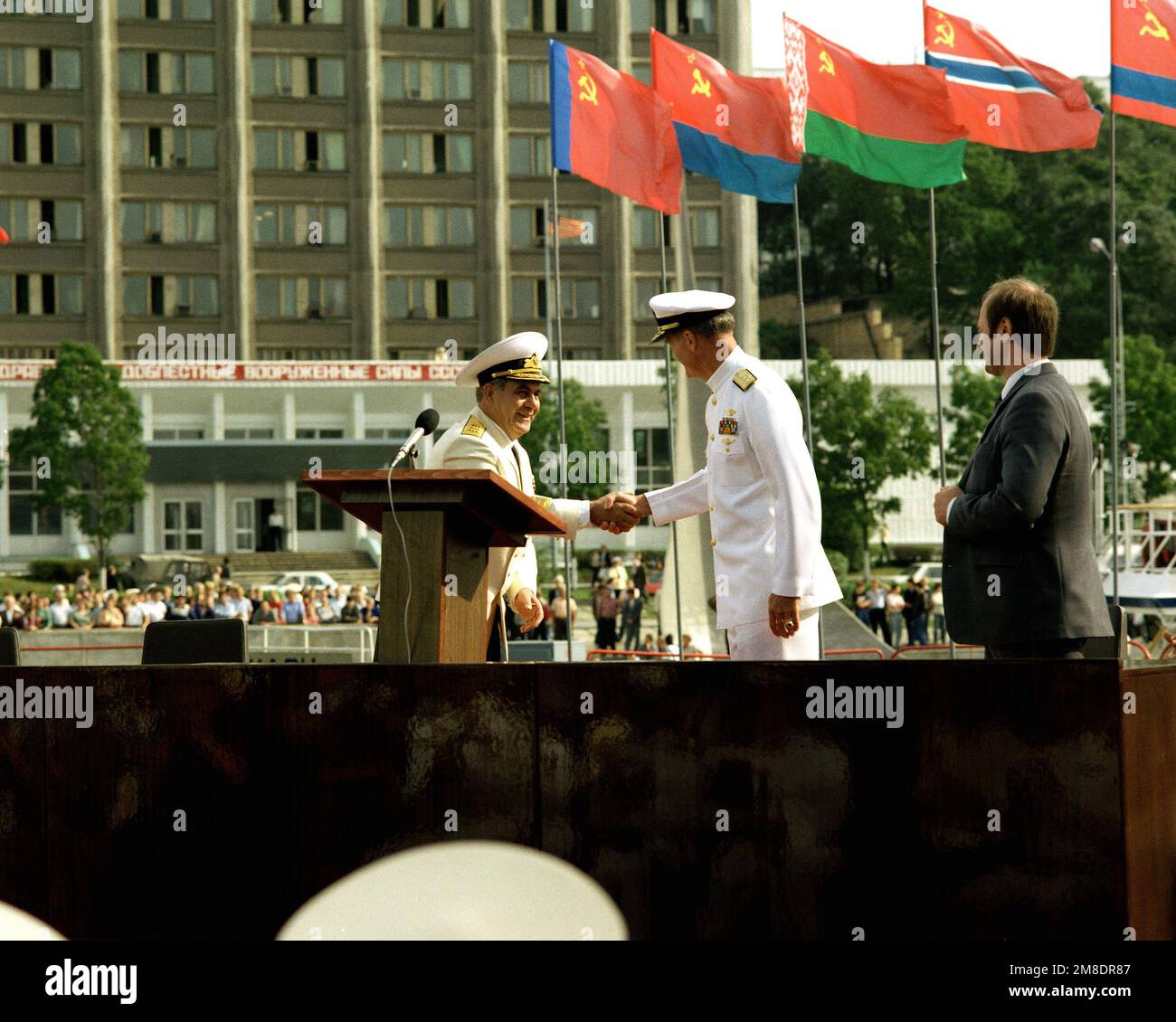 Admiral Gennadi Khvatov, second from left, Commander, Soviet Pacific ...