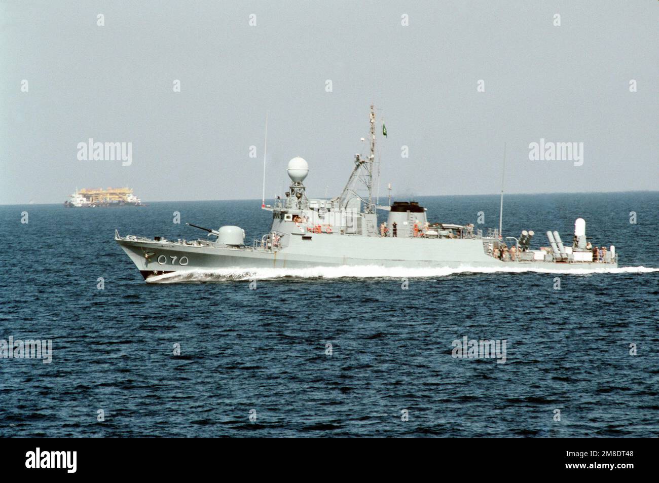 A starboard beam view of the Saudi Arabian fast attack craft Oqbah ...