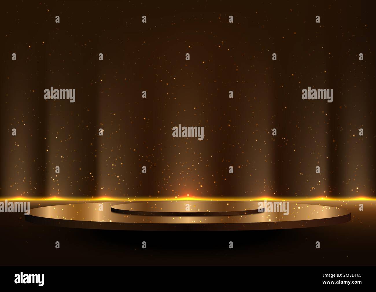 3D realistic stage award ceremony gold podium platform decoration illuminated spotlights and ...