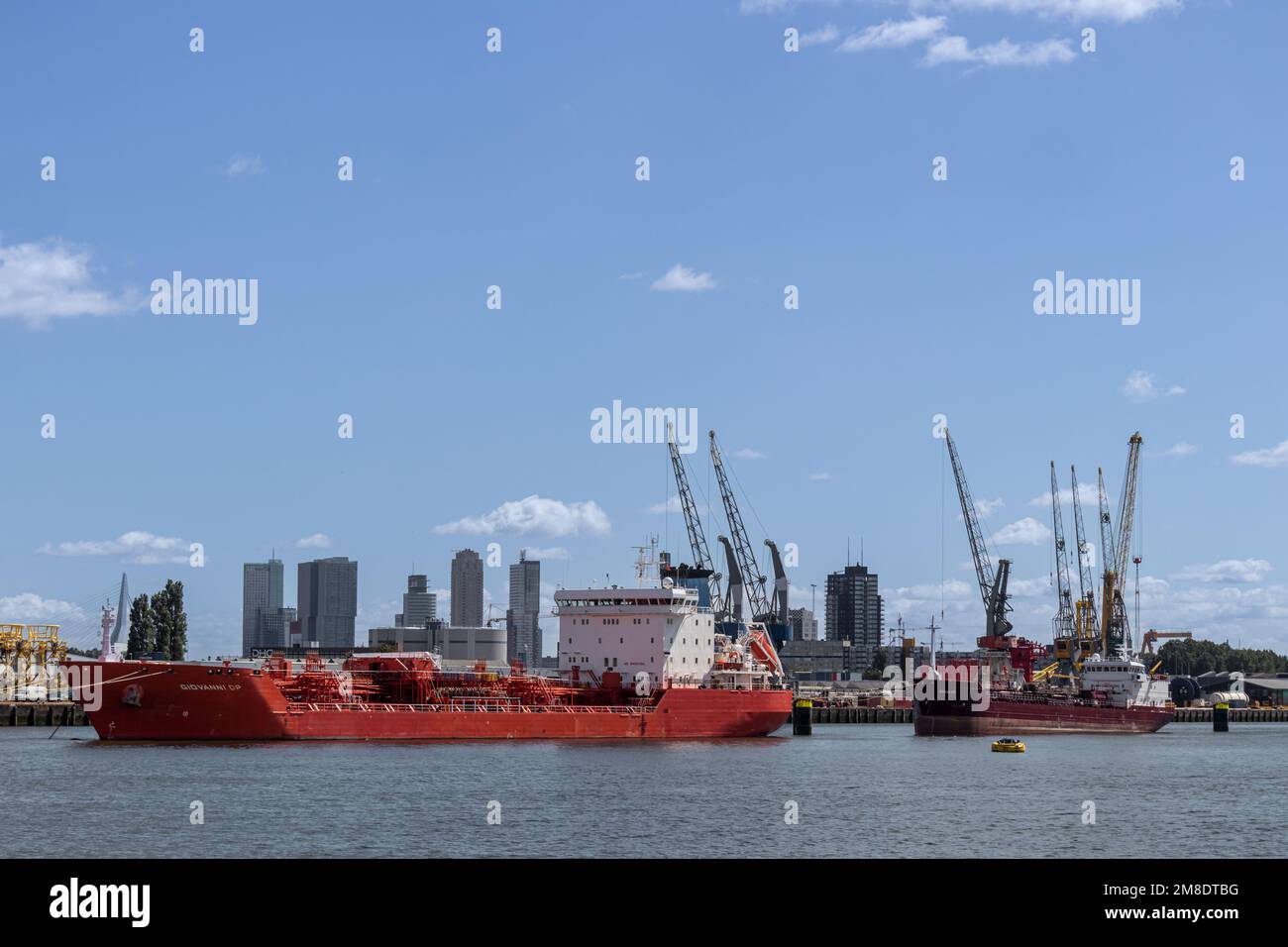 Port of Rotterdam scene with tanker ships Giovanni DP and Oracliff ...
