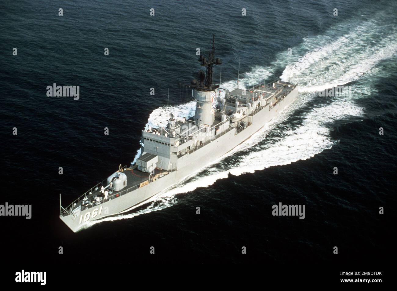 A port bow view of the frigate USS PATTERSON (FF-1061) underway. Base ...