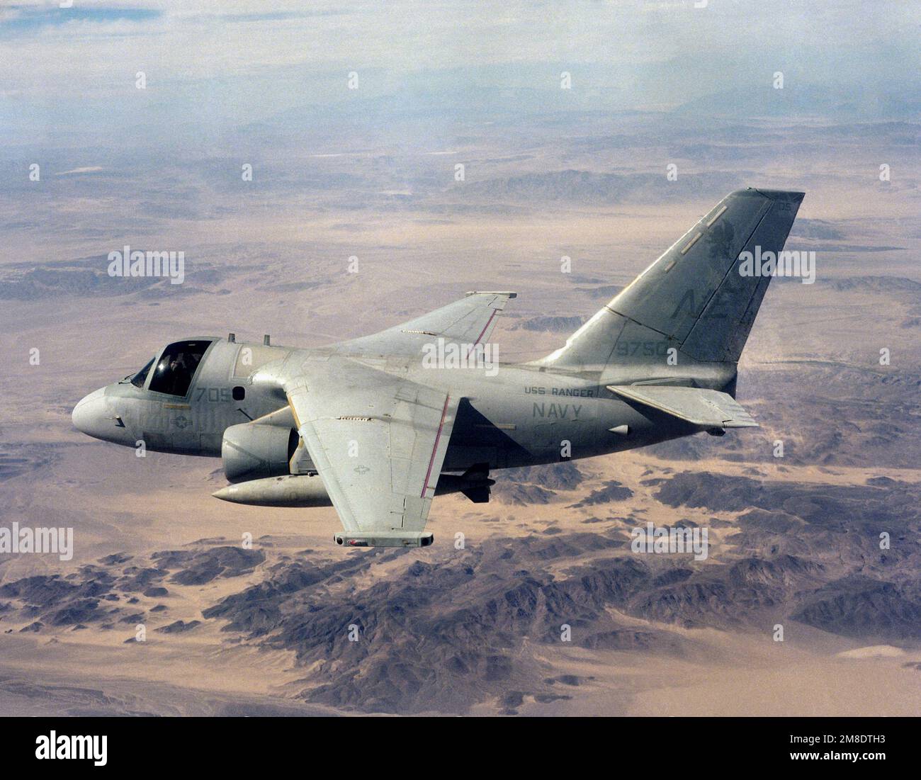 A portside aerial view of a US Navy (USN) S-3B Vikings, with the Sea ...