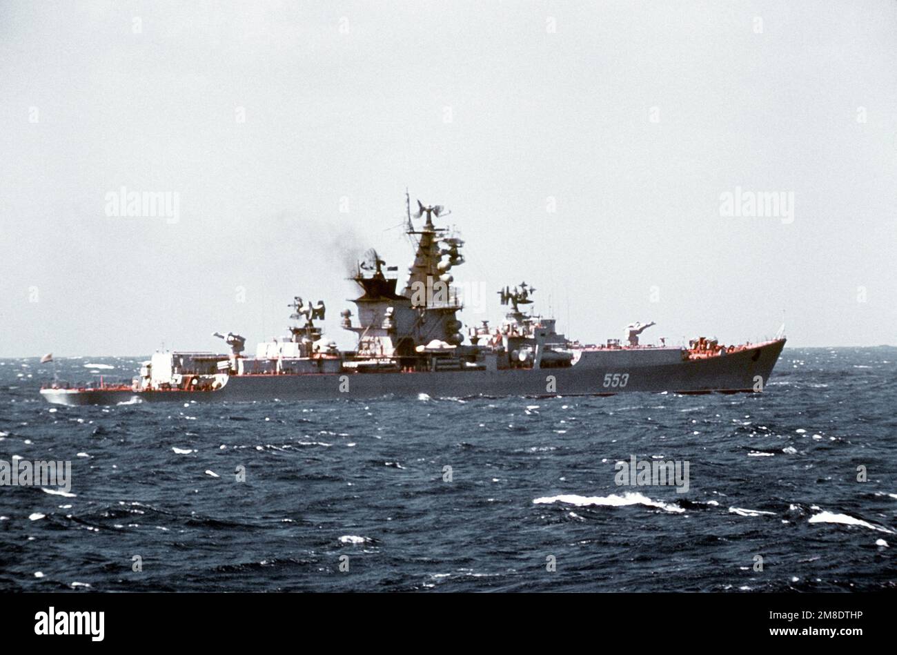 A starboard view of a Soviet Kresta I class guided missile cruiser ...