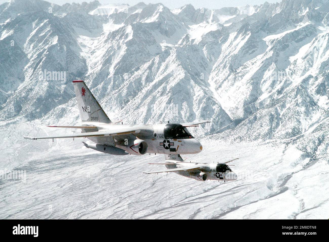 Two Air Anti-submarine Squadron 38 (VS-38) S-3A Viking aircraft pass ...