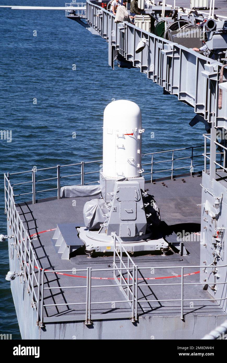 A close-up view of a Mark 16 Phalanx close-in weapons system (CIWS ...