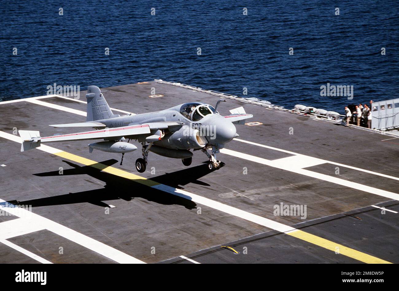 An attack Squadron 95 (VA-95) A-6E Intruder aircraft comes in for a ...
