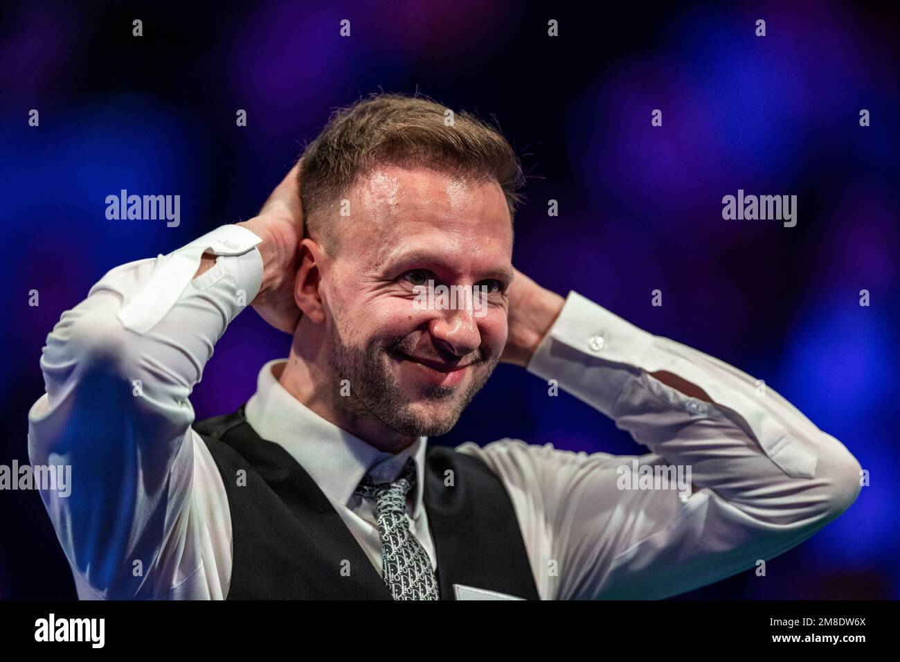 Judd Trump celebrates after winning against Barry Hawkins during day ...